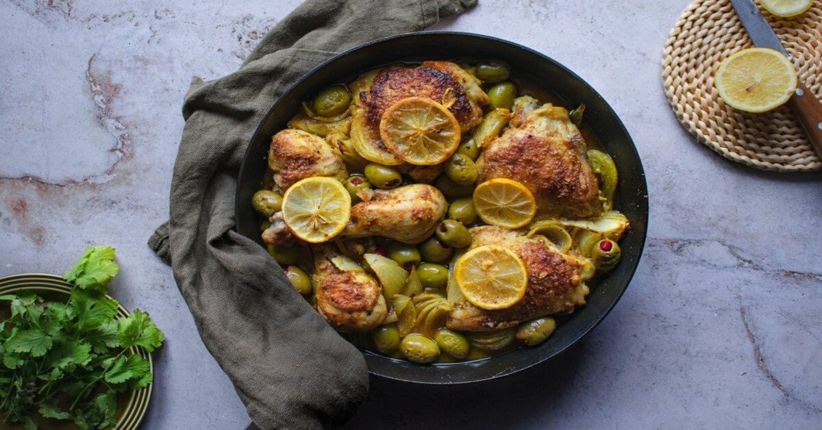 Poulet marocain aux olives vertes et citron – Planète Recettes